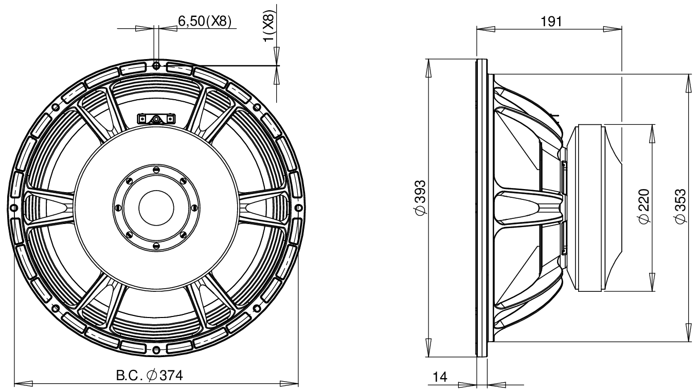 B&C Speaker 15TBW100 - 15″ Subwoofer 8Ω