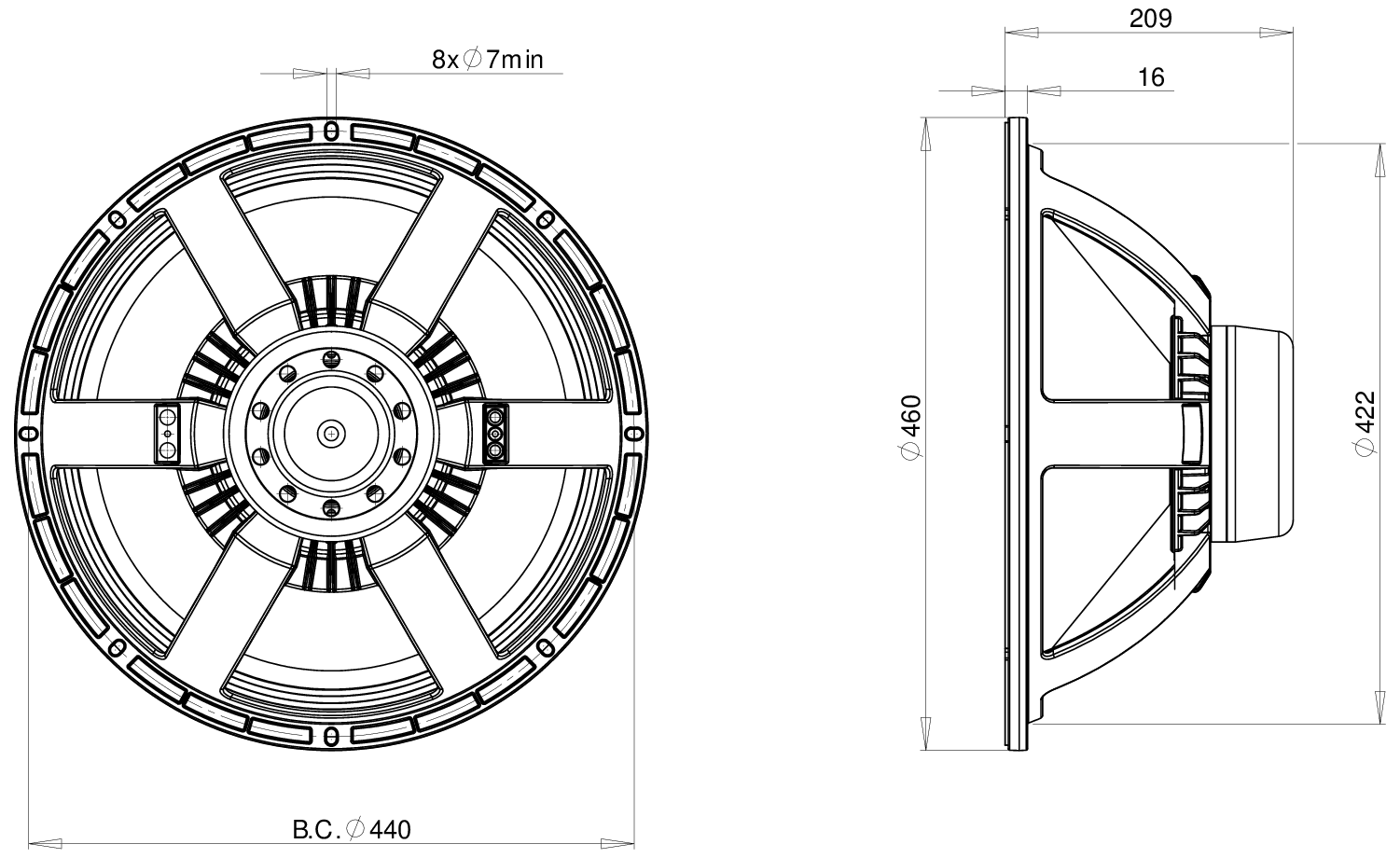 B&C Speaker 18NW100 - 18″ Subwoofer 8Ω