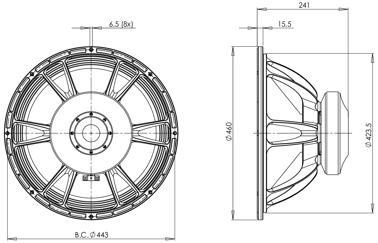 B&C Speaker 18TBW100 - 18″ Subwoofer 8Ω
