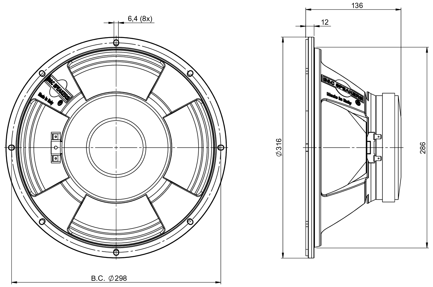 B&C Speaker 320K/C-A - 12″ Full-range 16Ω