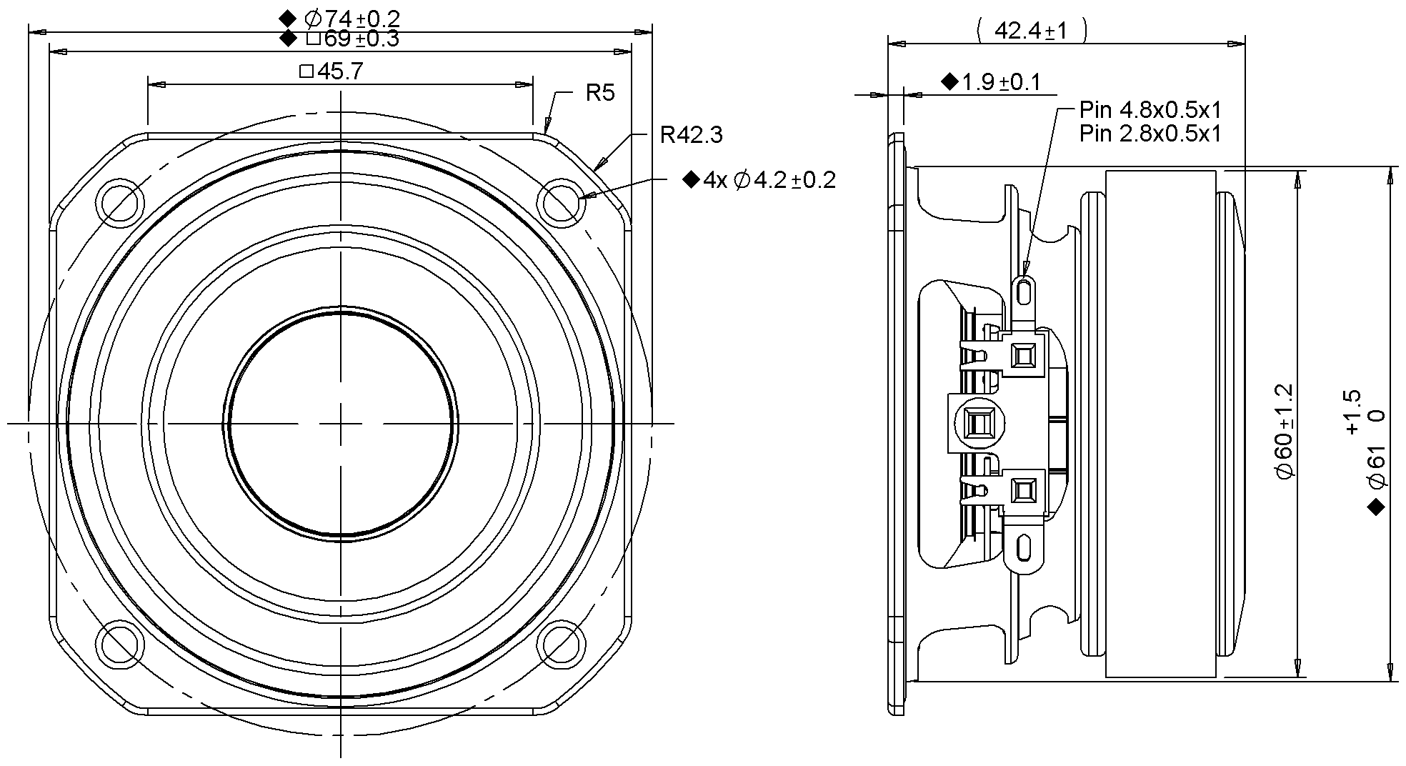 Peerless PLS-65F25AL03-04 - 2.5″ Full-range 4Ω